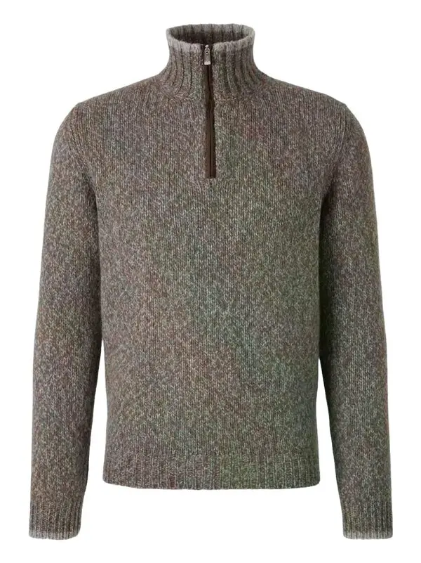 Fedeli Half-zip Ribbed Organic-cotton Sweater - Brown