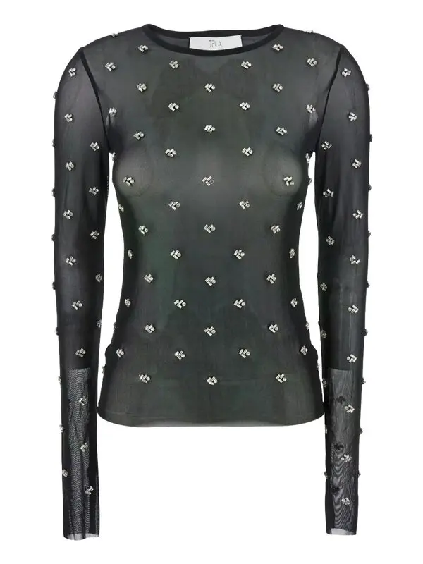 TELA Embellished Mesh Top - Black