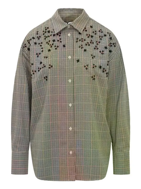 MSGM Embroidered Check Shirt - Neutrals