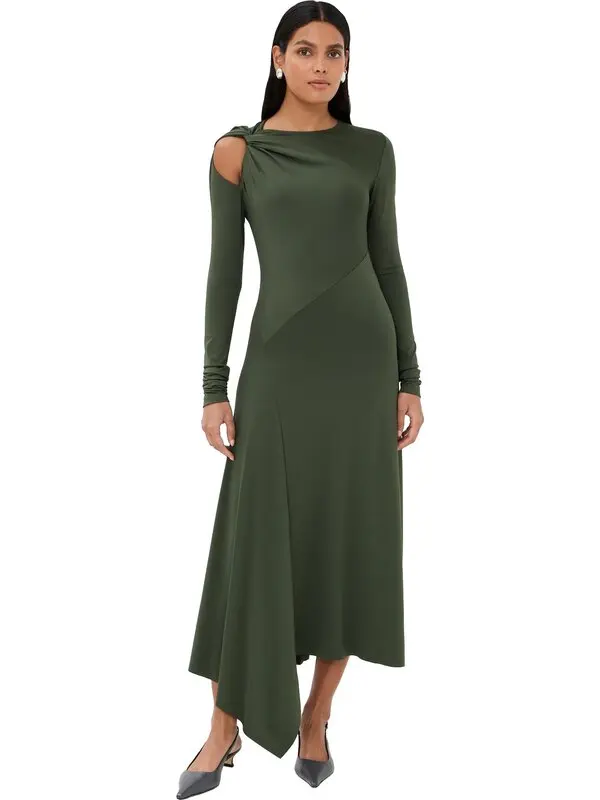 Victoria Beckham Twist Armhole Detail Midi Dress - Oregano