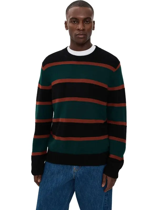 Guest In Residence Stripe Cashmere Crew Sweater - Black Combo