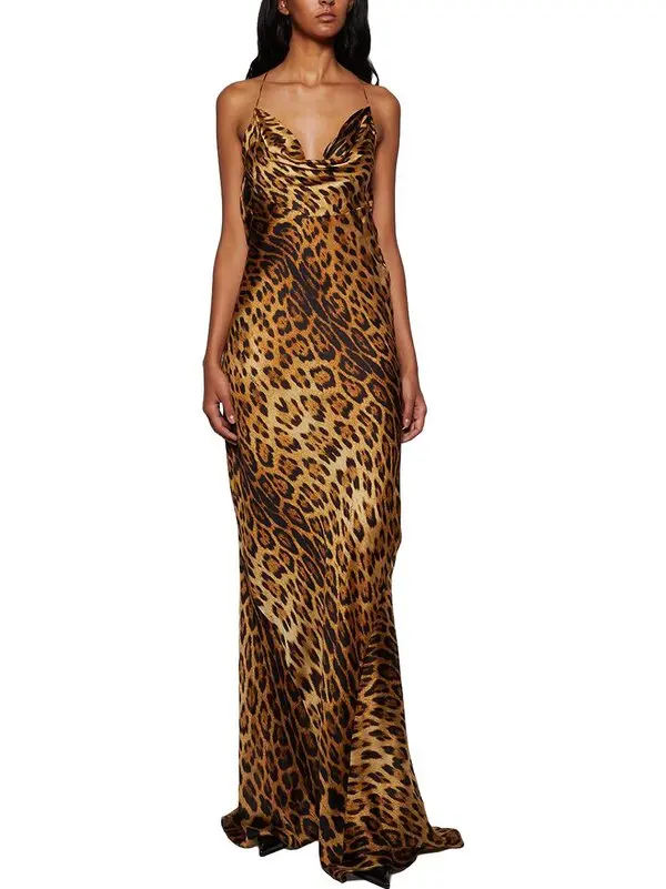 Roberto Cavalli Jaguar Print Silk Maxi Dress - Leopard