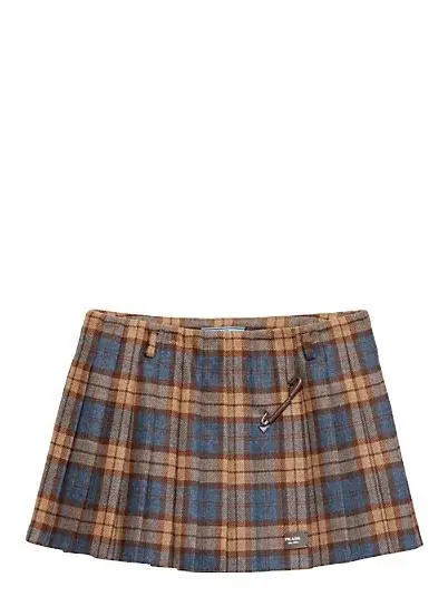 Prada Checked Wool Twill Mini Skirt - Brown