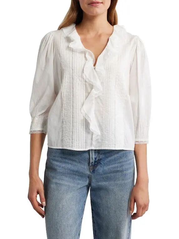 Rails Mare Ruffle Cotton Button-up Top - White