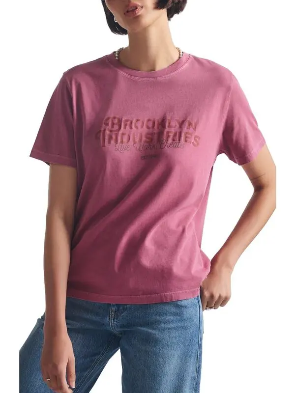 Brooklyn Industries Logo Cotton Graphic T-shirt - Biking Red