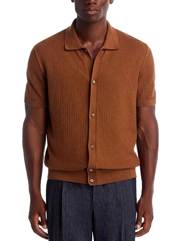 Hugo Boss Iseppo Textured Short Sleeve Sweater - Medium Brown