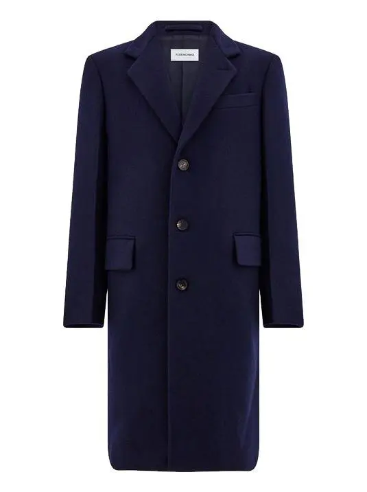 FERRAGAMO Single-breasted Wool Coat - Navy