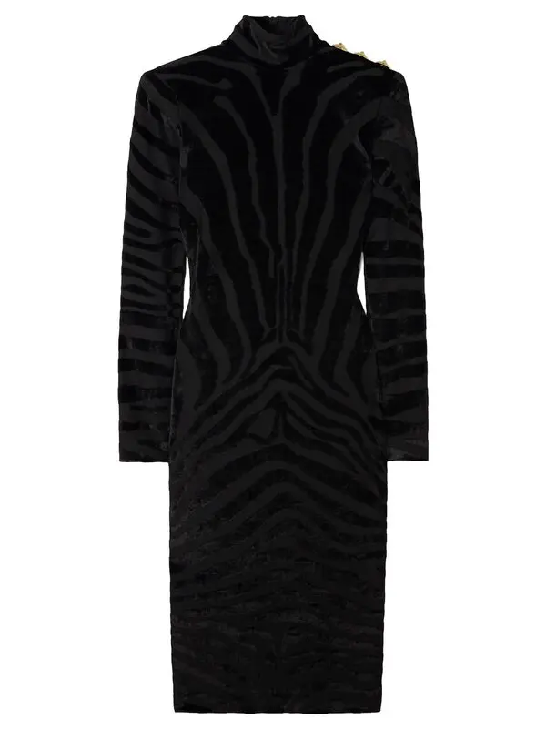 Balmain Button-embellished Devoré-velvet Midi Dress - Black