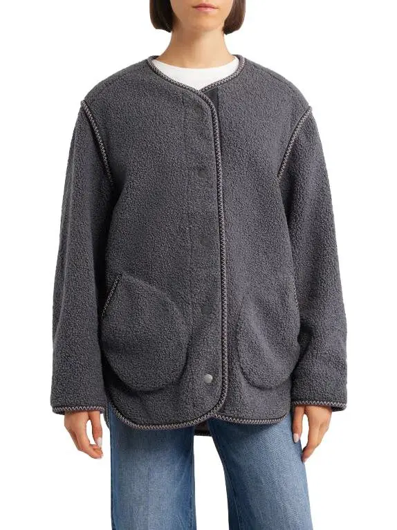 UGG Emmersyn Braid Trim Fleece Coat - Dark Ash