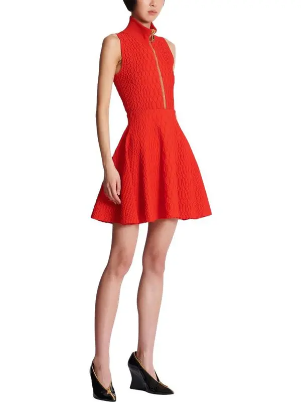 Balmain Flared Crocodile-knit Skirt - Red