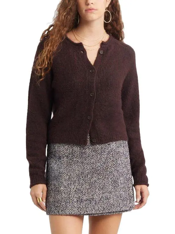 Treasure & Bond Rolled Crewneck Cardigan - Burgundy Fudge