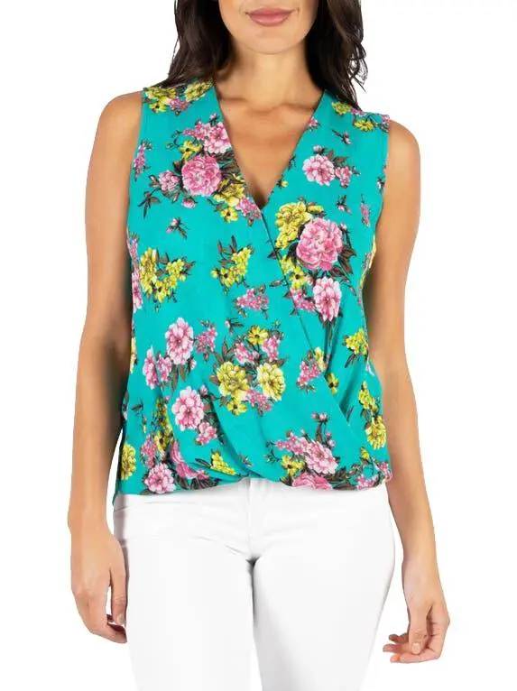 Kut From The Kloth Floral Wrap Sleeveless Blouse - Teal