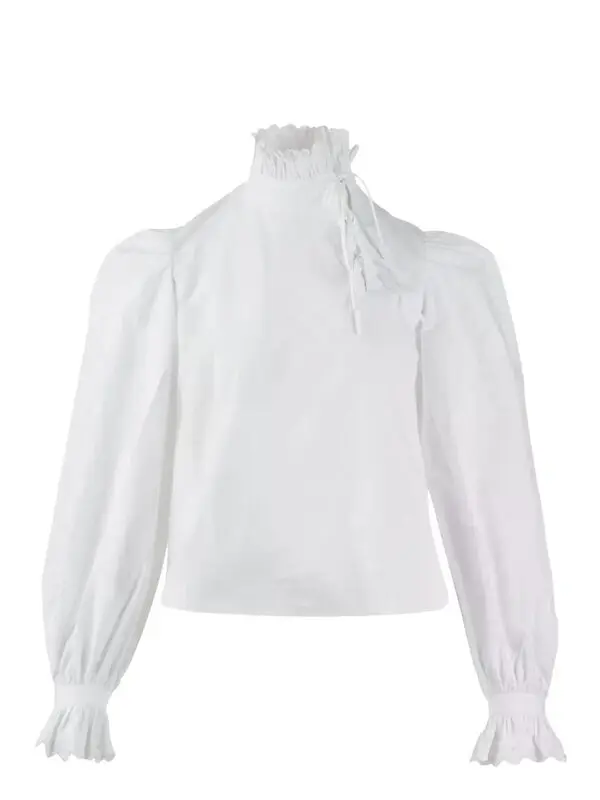 PUSHBUTTON Ruffled High-neck Blouse - White