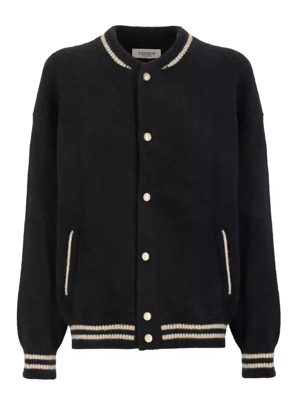 LANEUS Knitted Bomber Jacket - Black