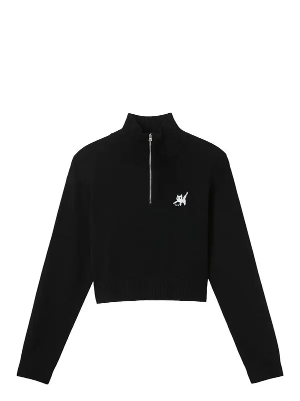 Izzue Embroidered Half-zip Sweater - Black