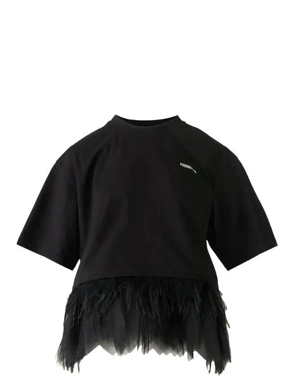 PUSHBUTTON Feather-trim T-shirt - Black