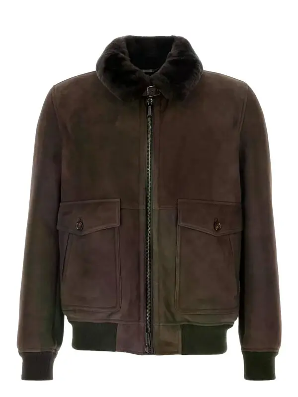 MOORER Suede Jacket With Fur Trim - Brown
