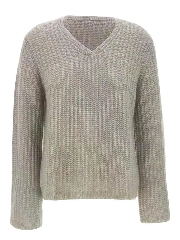 Hemisphere Textured V-neck Jumper - Grey