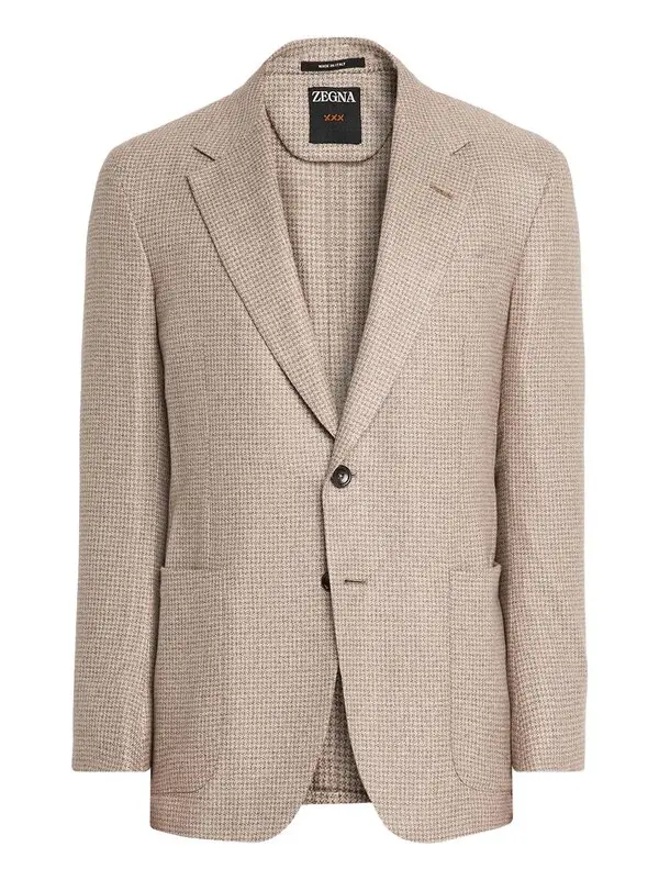 Zegna Silk And Cashmere Houndstooth Sport Coat - Md Bge Ck