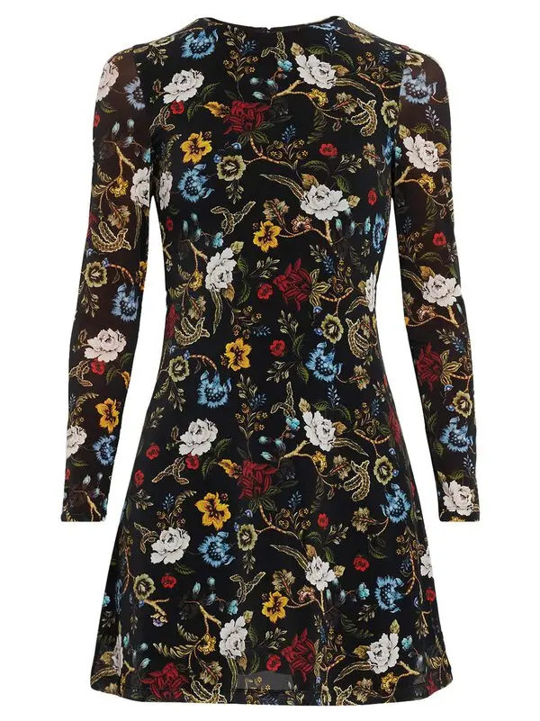 Alice + Olivia Delora Floral Stretch Mesh Mini Dress - Tapestry T