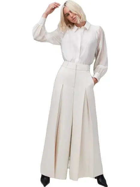 RO&ZO Pleated Wide Leg Trousers - Cream