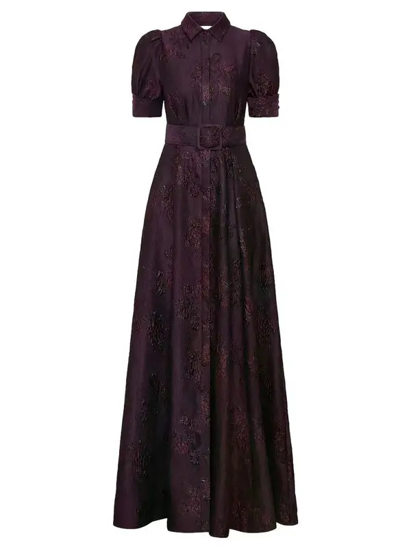 Rebecca Vallance Afina Puff-sleeve Brocade Gown - Purple