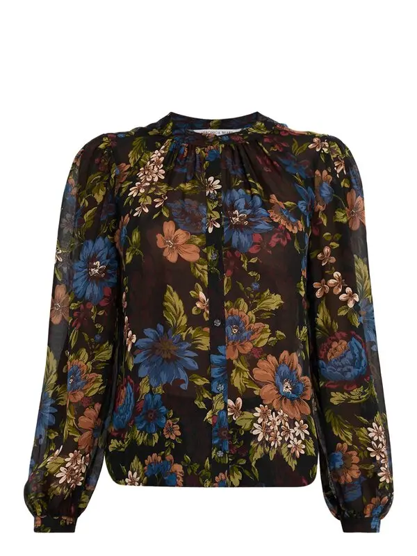 Veronica Beard Ashlynn Floral Chiffon Button-front Blouse - Black Mult