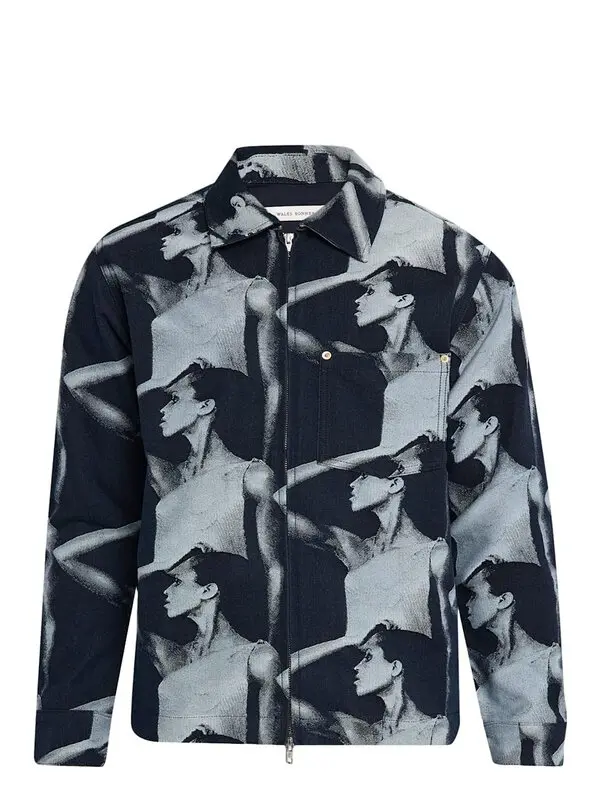 WALES BONNER Jet Magazine-print Denim Jacket - Indigo