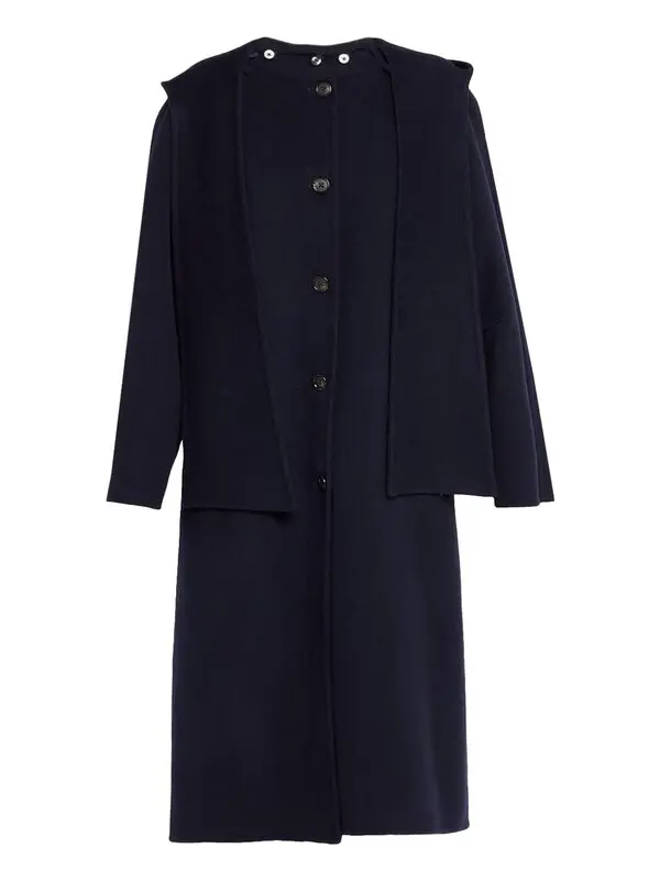 Sea Astra Double-face Wool Coat With Detachable Hooded Scarf - Navy