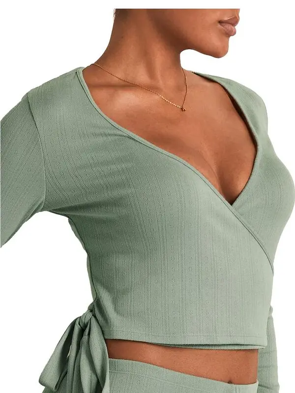ADORE ME Pointelle Ballet Wrap Top - Medium Green