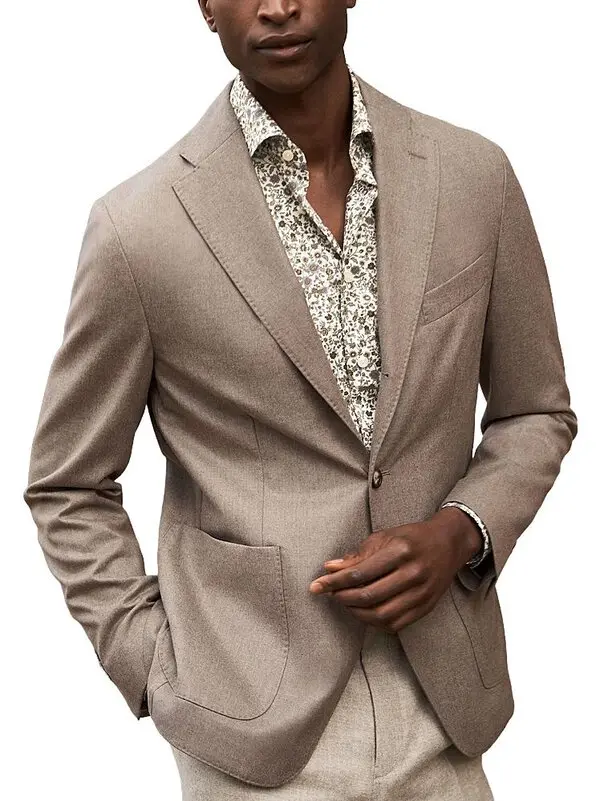 Eton Relaxed Fit Wool Flannel Jacket - Light Beige