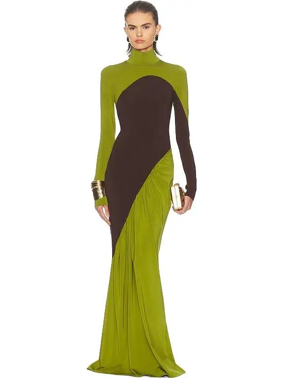 HELSA Abstraction Color Blocked Jersey Dress - Pistachio & Coffee Bean