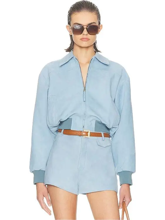 HELSA The Suede Zip Bomber - Faded Denim