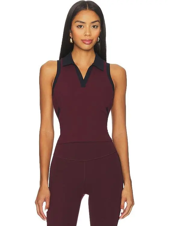 Splits59 Austin Air Weight Crop Polo - Dark Cherry & Indigo
