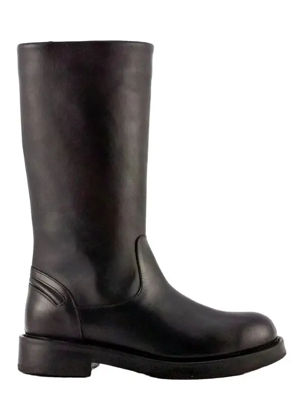 JULIE DEE Leather Round-toe Boots - Brown