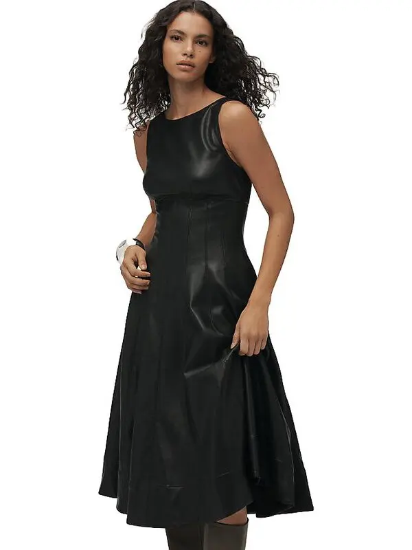 Anthropologie Faux-leather A-line Midi Dress - Black Onyx