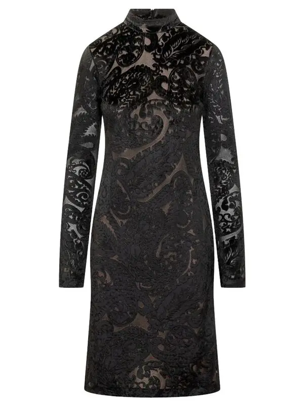 Etro Short Velvet Dress With Floral Pattern - Black