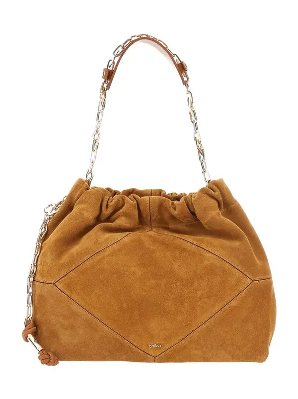 Ba&sh Suede Shoulder Bag With Chain Strap And Logo - Beige