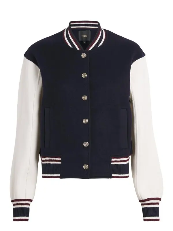 Maje Wool-blend Bomber Jacket - Blue