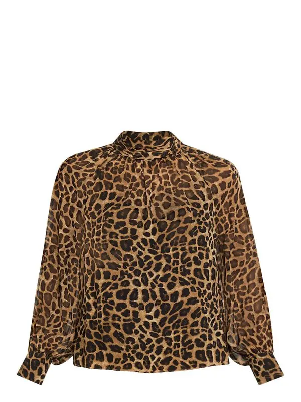Veronica Beard Alyssa Leopard Silk Chiffon Blouse - Dark Acorn