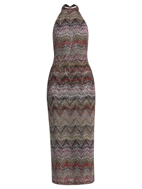 Missoni Metallic Chevron Halter Midi Dress - S01hu-light Multicol