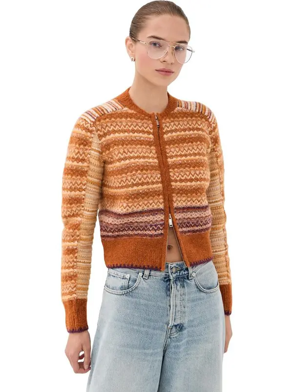 3.1 Phillip Lim Jacquard Alpaca Raglan Zip Cardigan - Sunset Multi