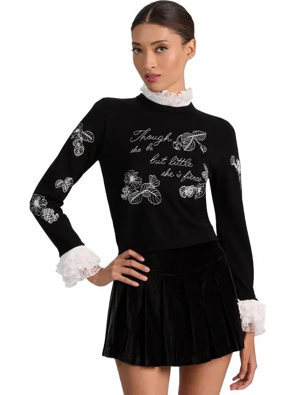Alice + Olivia Carolann Floral Embroidered Pullover - Gray / Black / White