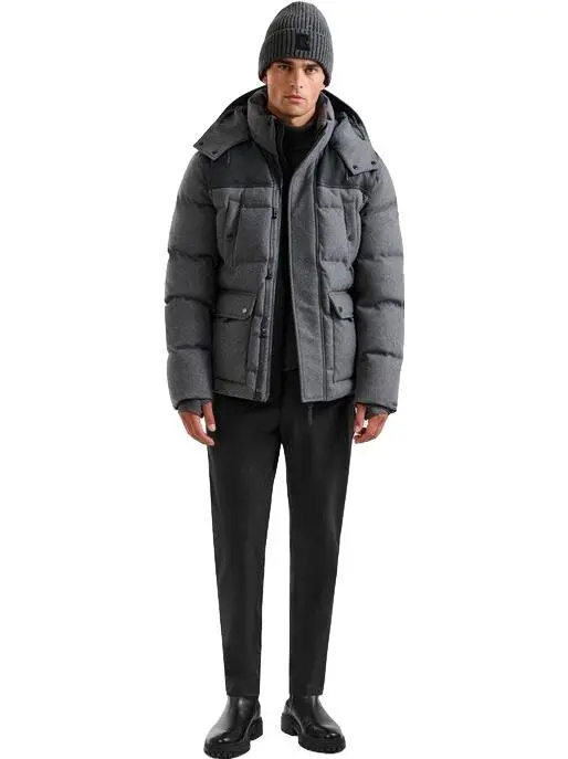 Rudsak Wool-blend Down Parka With Leather Trim - Gray