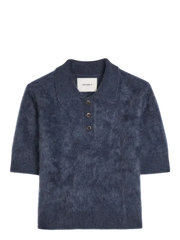 LISA YANG Carolyn Brushed Cashmere Top - Navy