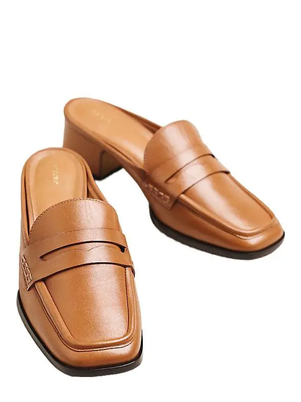 Maeve Loafer Mule Heels - Brown