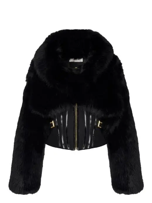 Elisabetta Franchi Oversized Fur Jacket - Black