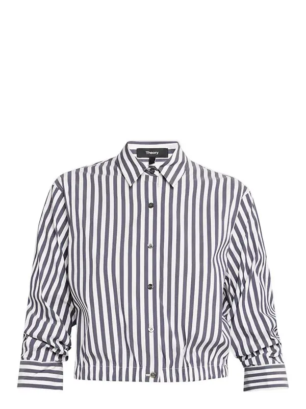 Theory Stripe Cropped Button-front Shirt - Blue Multi