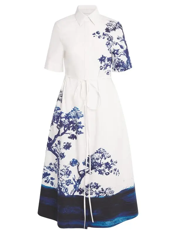 Erdem Cotton Floral Midi Shirt Dress - White