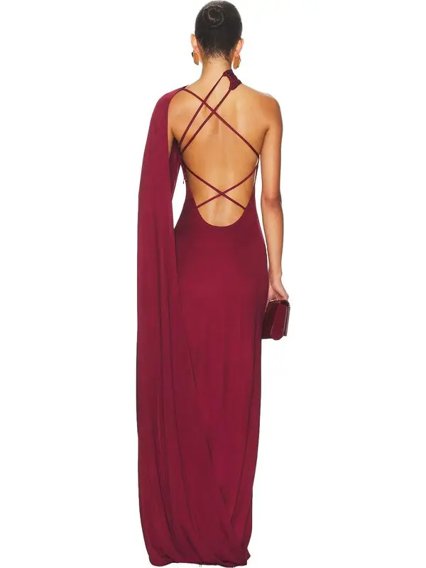 HELSA The Muse Cape Jersey Dress - Oxblood